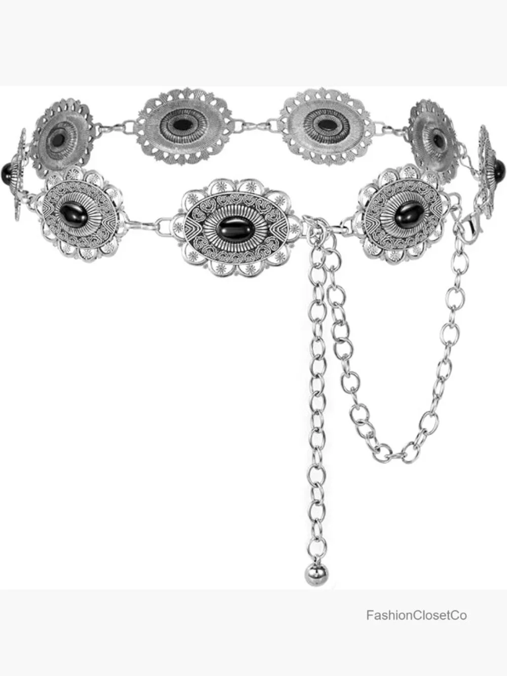 Accessories | Western Boho Chained Belt With Metal Concho Links ...